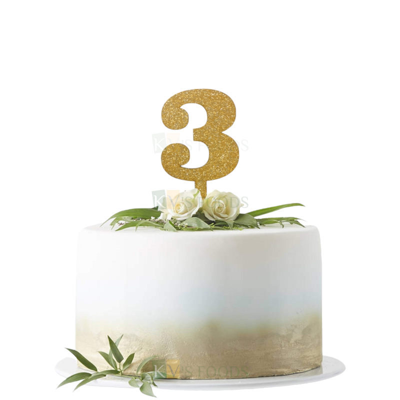 1PC Golden Shiny Glitter MDF 3 Number Cake Topper, Happy Birthday Theme ...