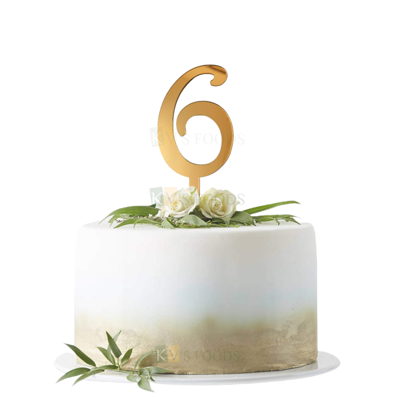 1PC Golden Acrylic Shiny Glass Finish 6 Number Cake Topper, Happy ...