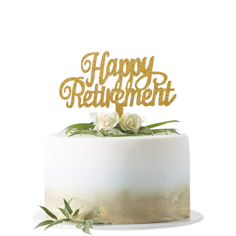 1PC Golden Shiny Glitter MDF Happy Retirement Word Letter Cake Topper ...