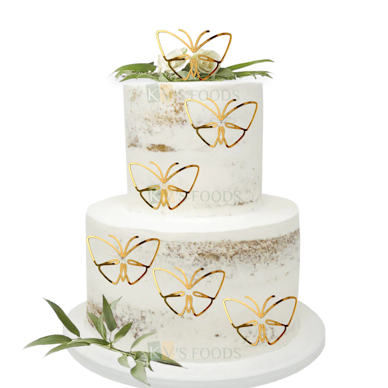 6PC Golden Acrylic Shiny Glass Finish Butterfly Cake Topper Butterfly ...