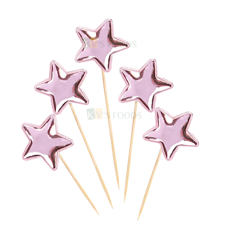 10 PCS Shiny Light Pink Colour Stars Shape Spongy Toothpick Cake Topper ...
