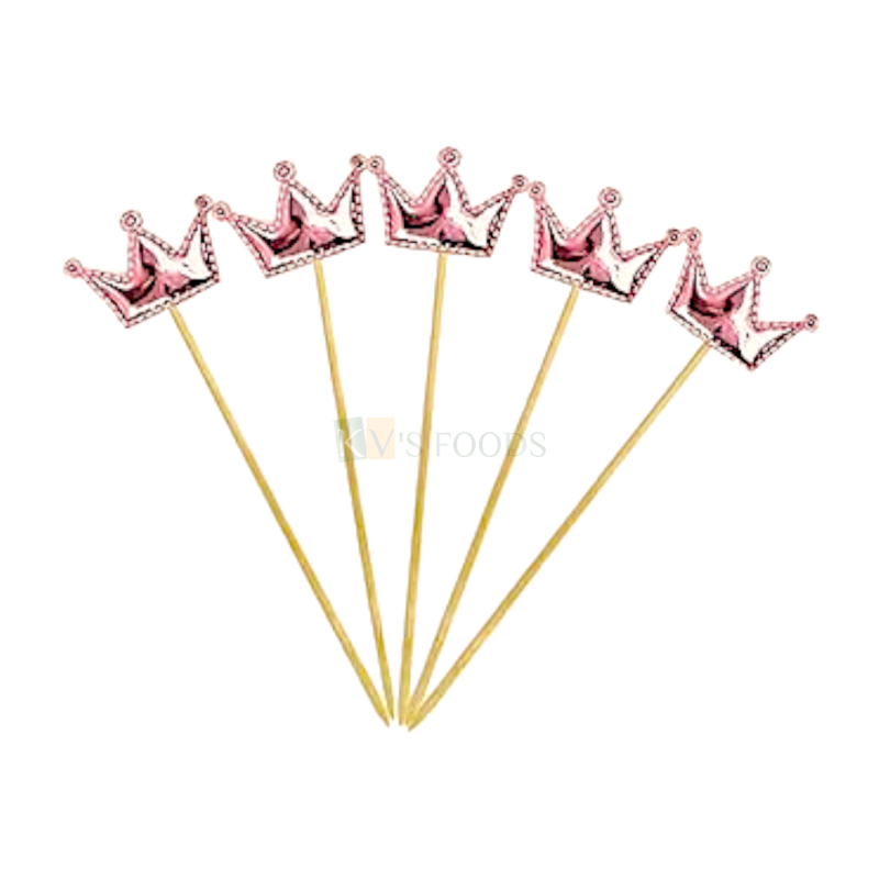 10 PCS Shiny Light Pink Crown Shape Spongy Toothpick Cake Topper ...