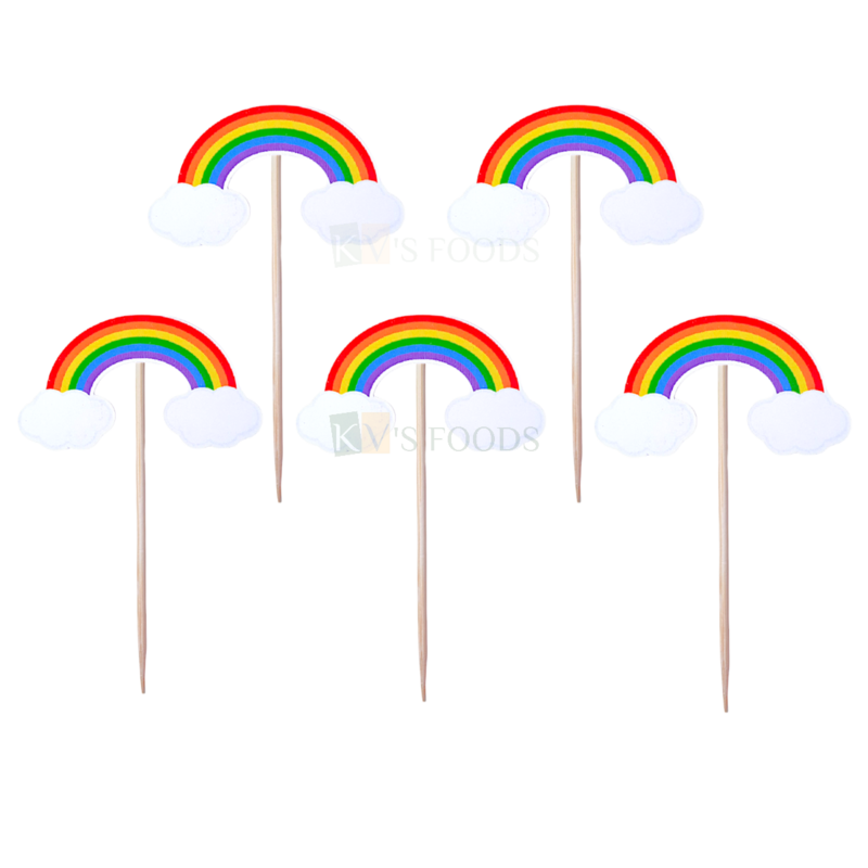 10 PCS Multicolured Rainbow with Cloud Toothpick Cake Topper Cupcake ...
