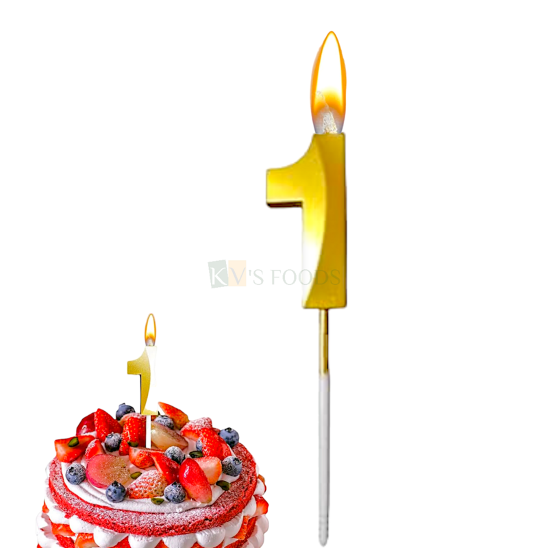 1PC Metallic Golden Colour Shiny 1 Number Wax Candle Cake Topper ...