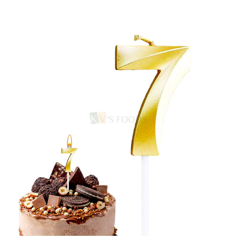 1PC Metallic Golden Colour Shiny 7 Number Wax Candle Cake Topper ...
