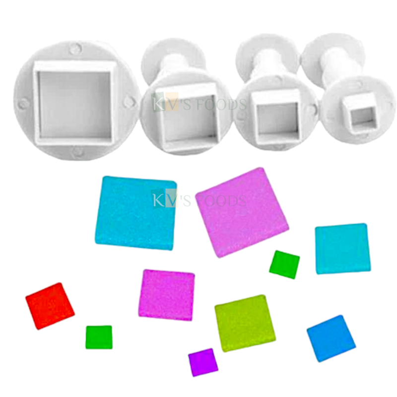4 PCS White Square Shapes Fondant Plunger Cutters Stamps, Molds ...