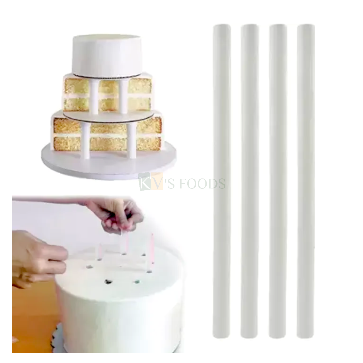 4 PCS Set White 0.7 Inch Wide Hollow Pillars Dowels Rods for Cake ...