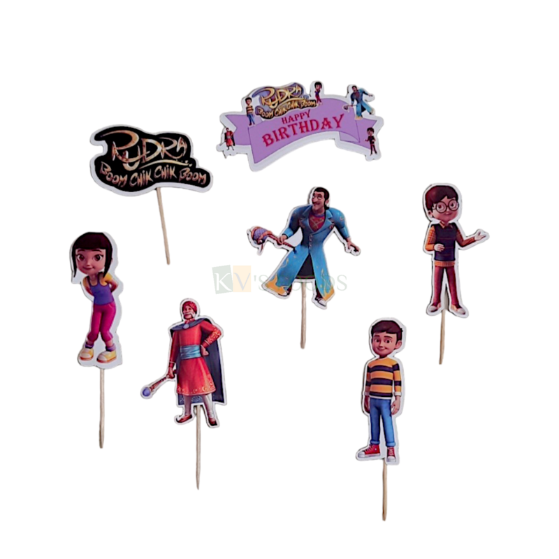 7 PCS Rudra Boom Chik Chik Boom Cartoon Characters Theme Cake Topper ...