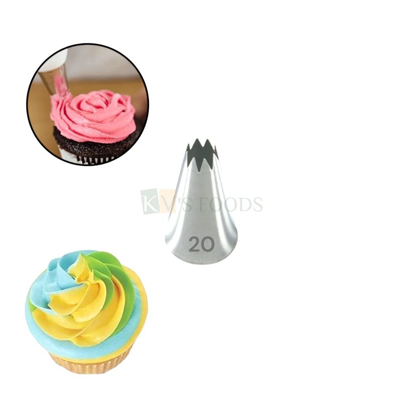 1 PC Stainless Steel Open Star Icing Piping Cake Nozzle No 20, Flowers ...