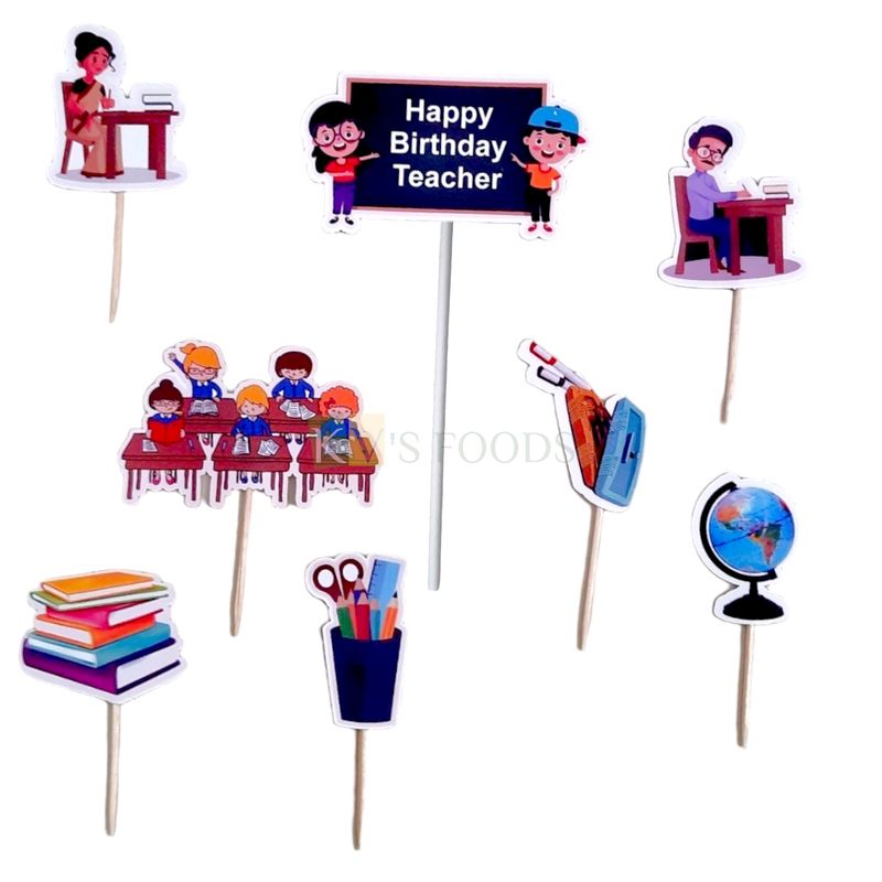 8 PCS Happy Birthday Teacher Cake Topper School, Bench Girls, Boys, Sir ...