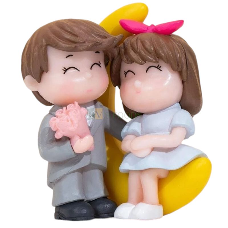 Cake Topper Cute Girl & Boy Cute Couple Sitting on Moon Romantic Couple ...