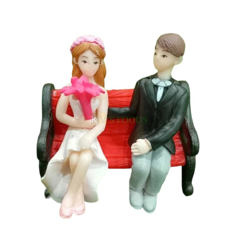 Cake Topper Cute Girl & Boy Sitting on Bench with Flower Romantic ...