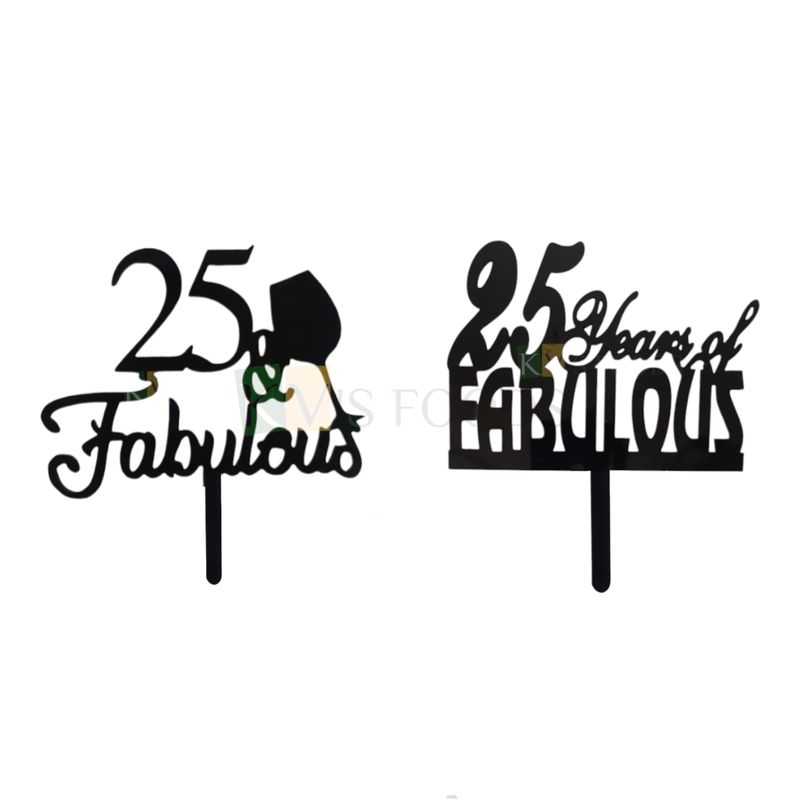1PC Black Acrylic 25 Number & Fabulous with Glass Cake Topper ...