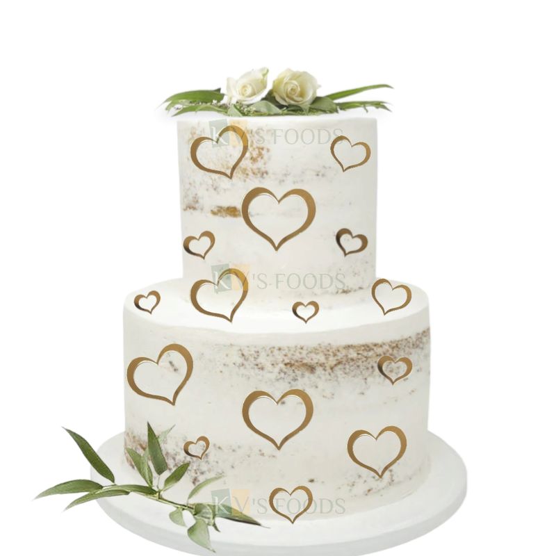 15PCS Golden Acrylic Shiny Glass Finish Big Small Heart Rings Cake ...