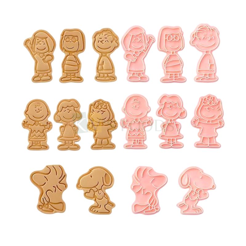 8 PCS Pink Snoopy Cartoon Characters Woodstock, Charlie Brown, Snoopy Linus, Lucy Fondant ...