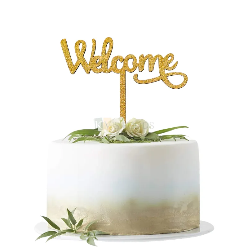 1PC Golden Shiny Glitter MDF Welcome Topper, New Born Baby Welcome ...