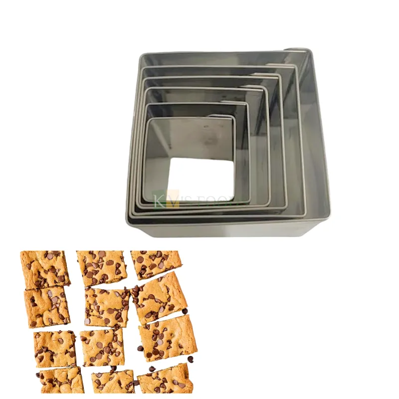 6 PC Silver Steel Different Sizes Square Shape Cookies Cutters, Pancake ...