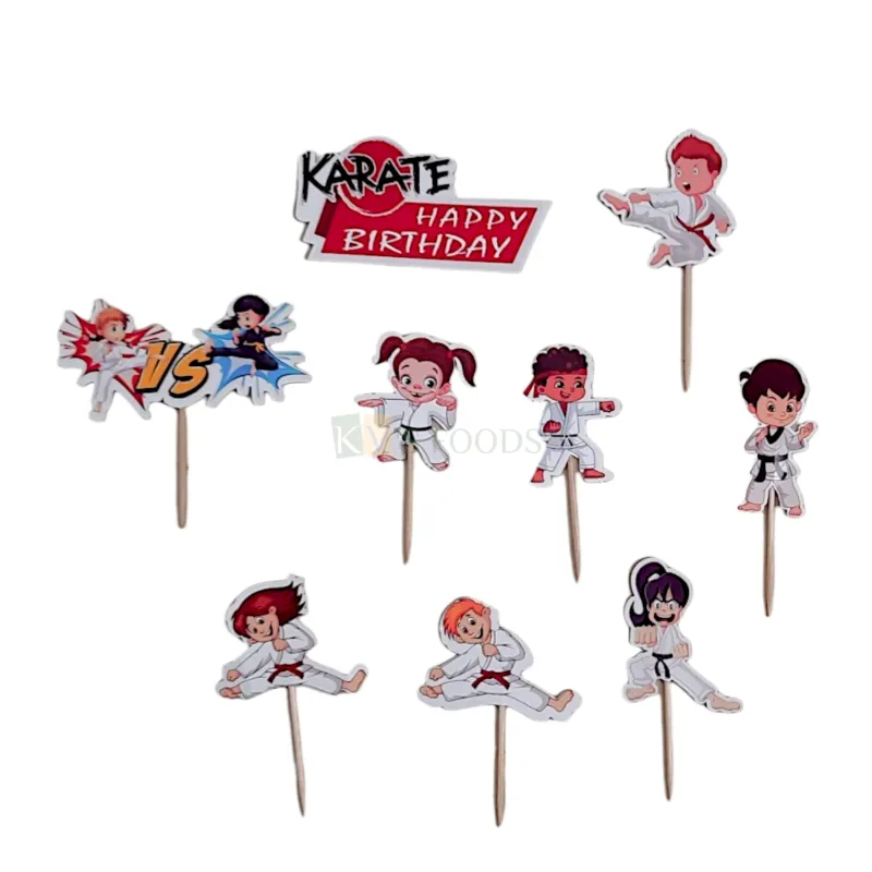 9 PCS Karate Theme Cake Topper Insert Karate Steps Black Blue Red Belt ...