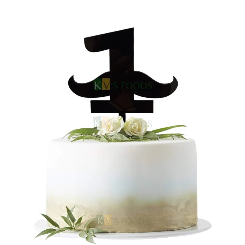 1PC Black Acrylic 1 With Mustache Cake Topper Boys First Happy Birthday ...