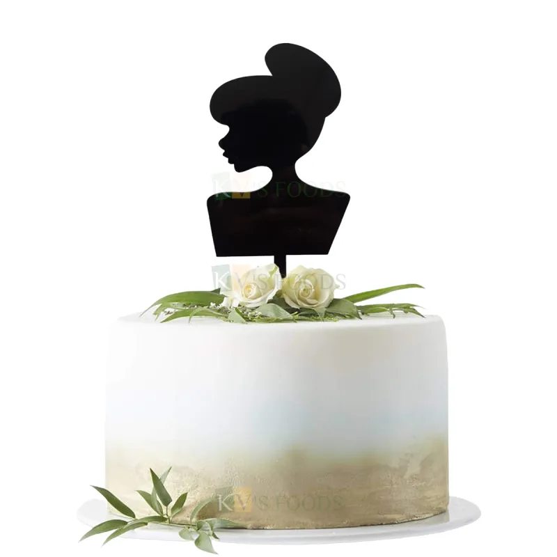 1PC Black Acrylic Girls Face Cake Topper Bride To Be Cake Topper Womans ...