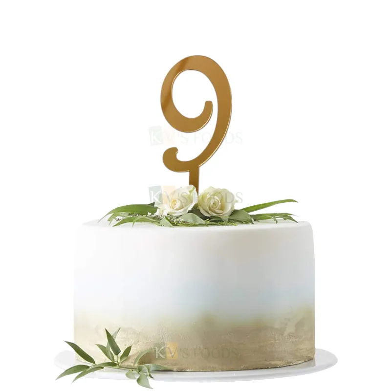 1PC Golden Acrylic Shiny Glass Finish 9 Number Cake Topper, Happy ...