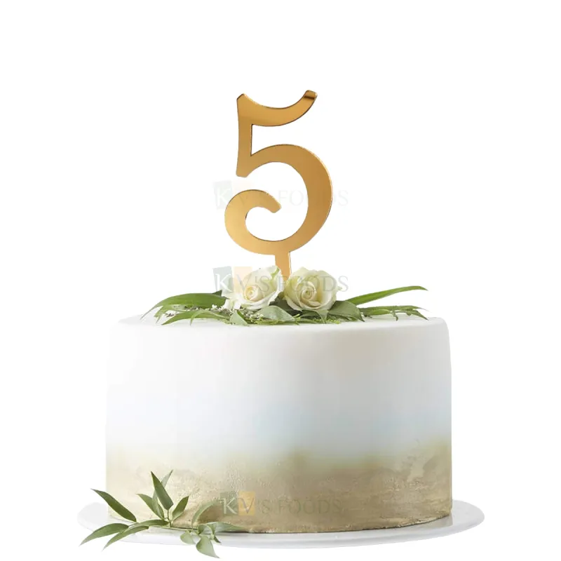 1PC Golden Acrylic Shiny Glass Finish 5 Number Cake Topper, Happy ...