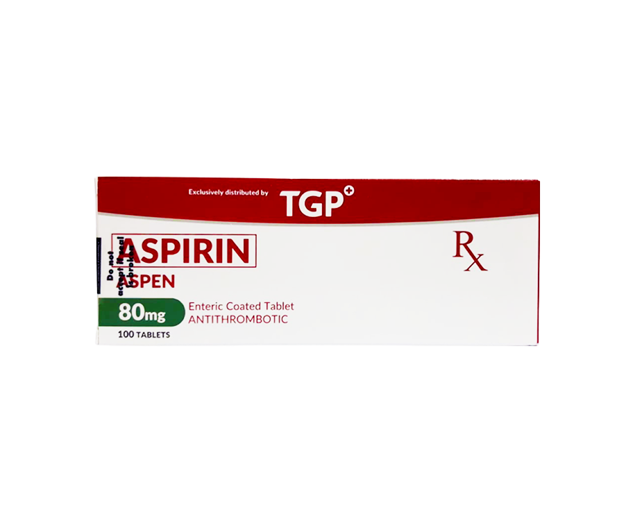 TGP Aspirin Aspen 80mg Enteric Coated 100 Tablets Antithrombotic