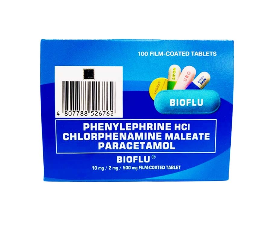 Bioflu Phenylephrine HCl Chlorphenamine Maleate Paracetamol 10mg/ 2mg ...