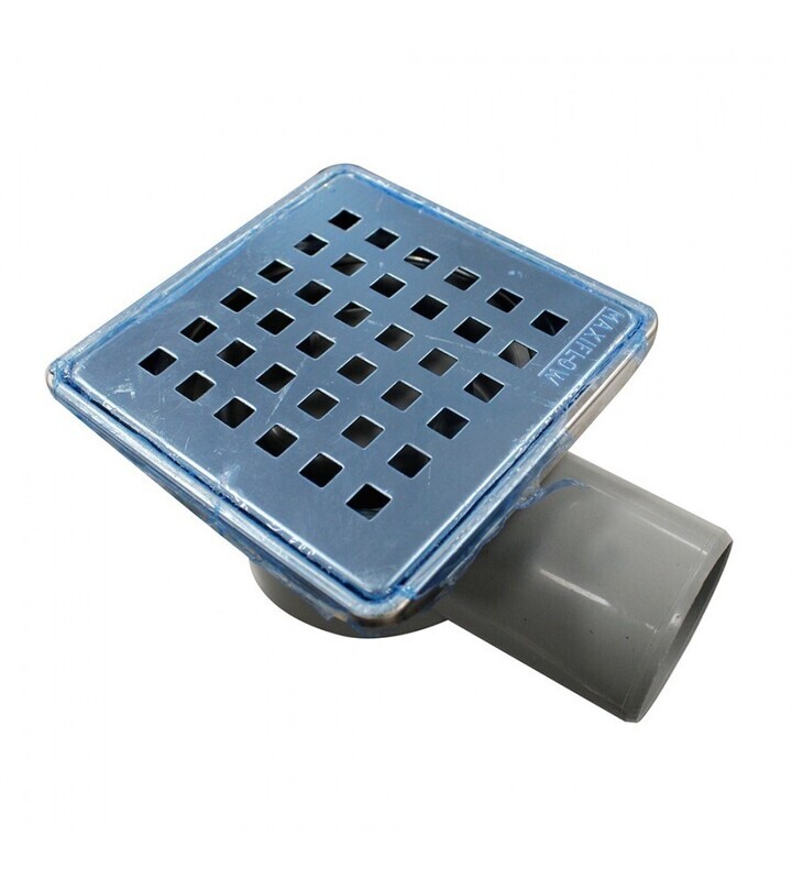 SIPHON DE SOL PVC A/GRILLE INOX HORIZON 10X10CM Ø50