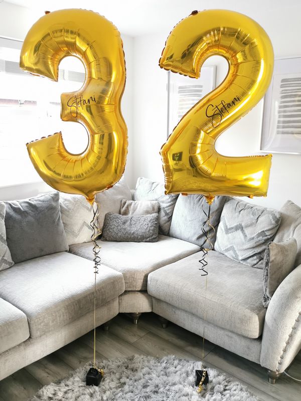 Gold 34" Helium Number Balloon – Personalised Foil Birthday Decoration