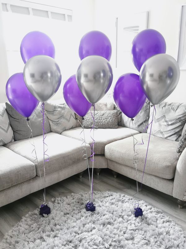 Purple And Silver Latex Balloon Clusters