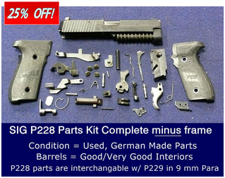 SIG P228 Parts Kit w/ Night Sights minus Frame | Barrel Interior = Very ...