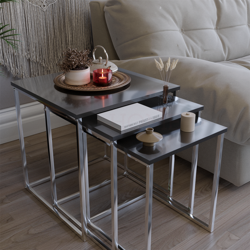 Nest of Tables High Gloss Set of 3 Nesting Coffee Side End Table