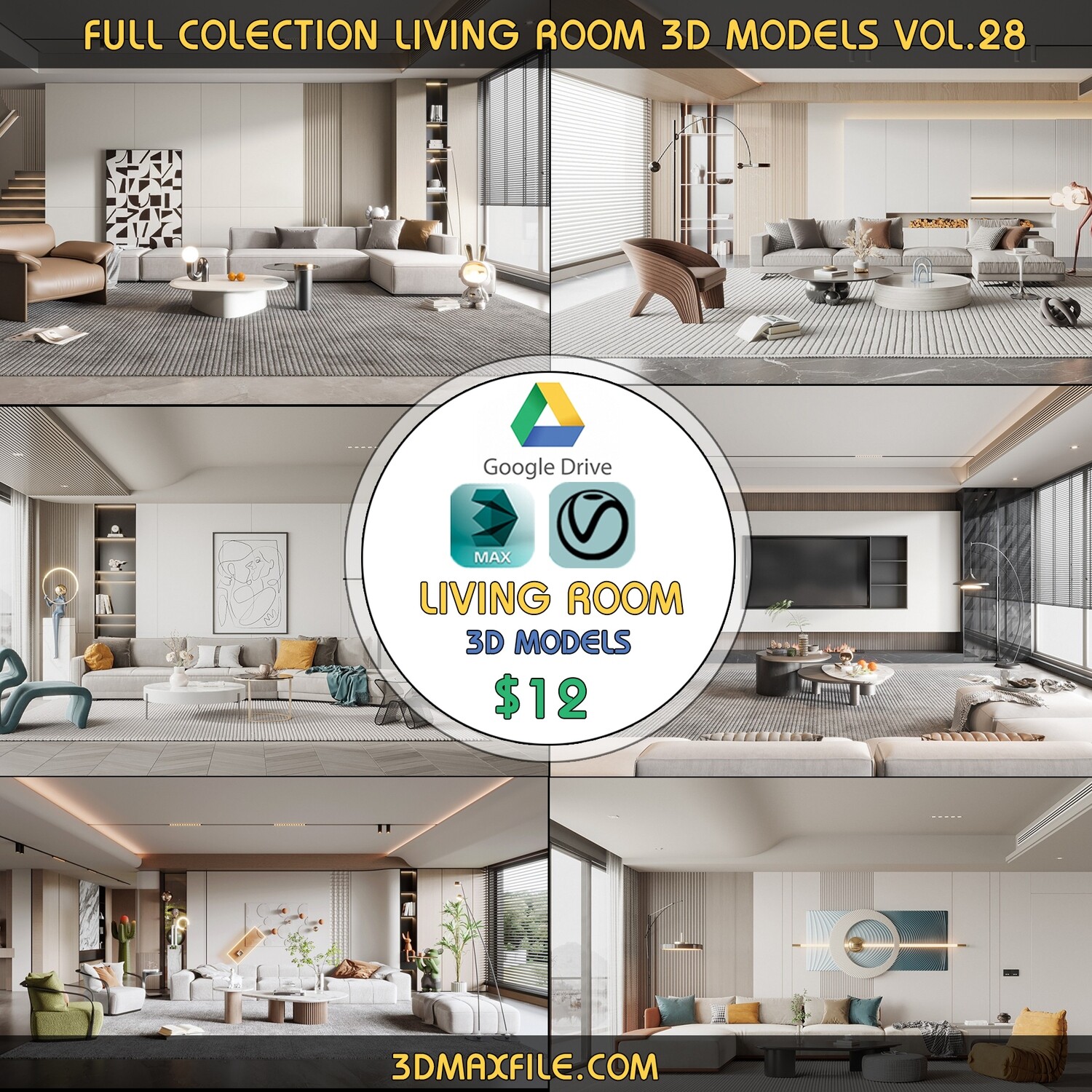 Full Colection Living Room 3d Models Vol.28 - 3ds Model - 3ds max - Vray