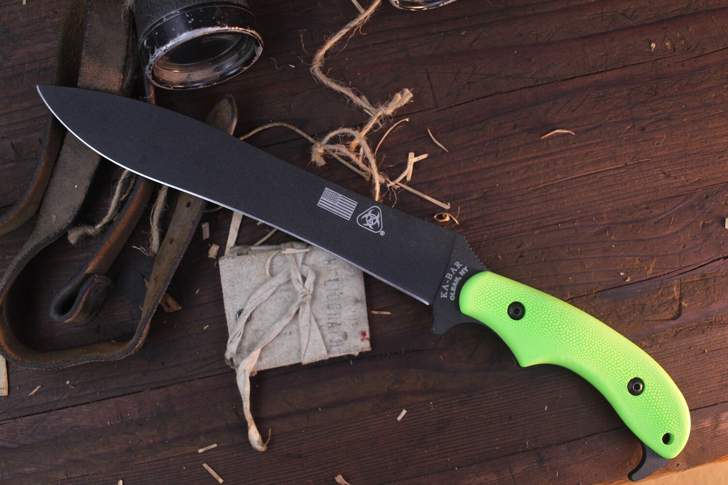 Ka-Bar Zombie War Sword 9.75" Fixed Blade / Green GFN / Black 1095 Cro-Van