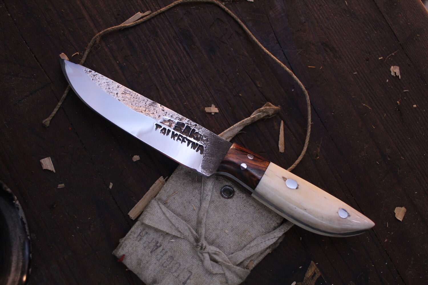 Jeff Owens 4.25” Camp Utility Knife / Bone & Bocote Bolster / Alaskan ...