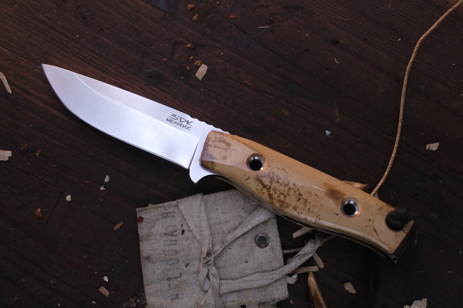 3DK MAK 4" Fixed Drop Point, N690 Blade / Mammoth Ivory Handle ( Pre ...