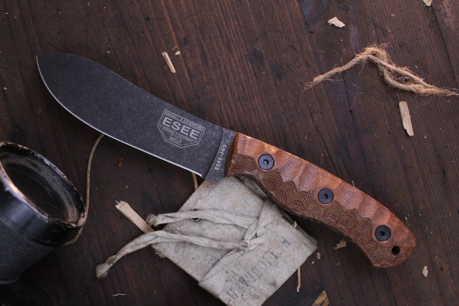 ESEE James Gibson 5 4.875" Fixed Blade Nessmuk / Brown Scultped Micarta ...