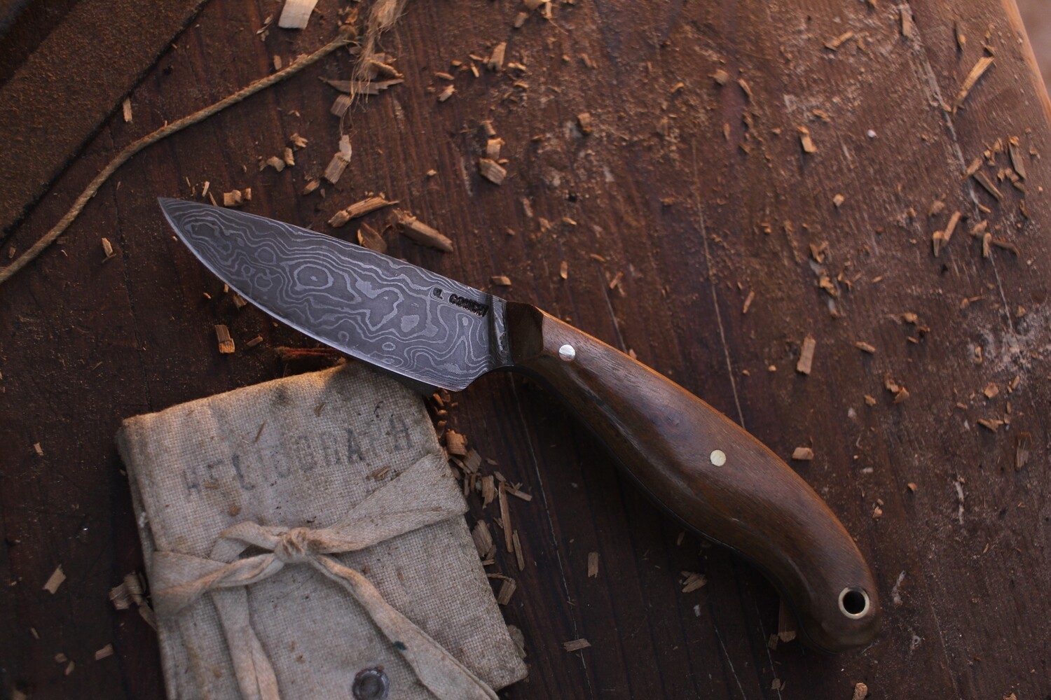 Mark Couch 3” Caper / Walnut / Alaskan Forged Damascus