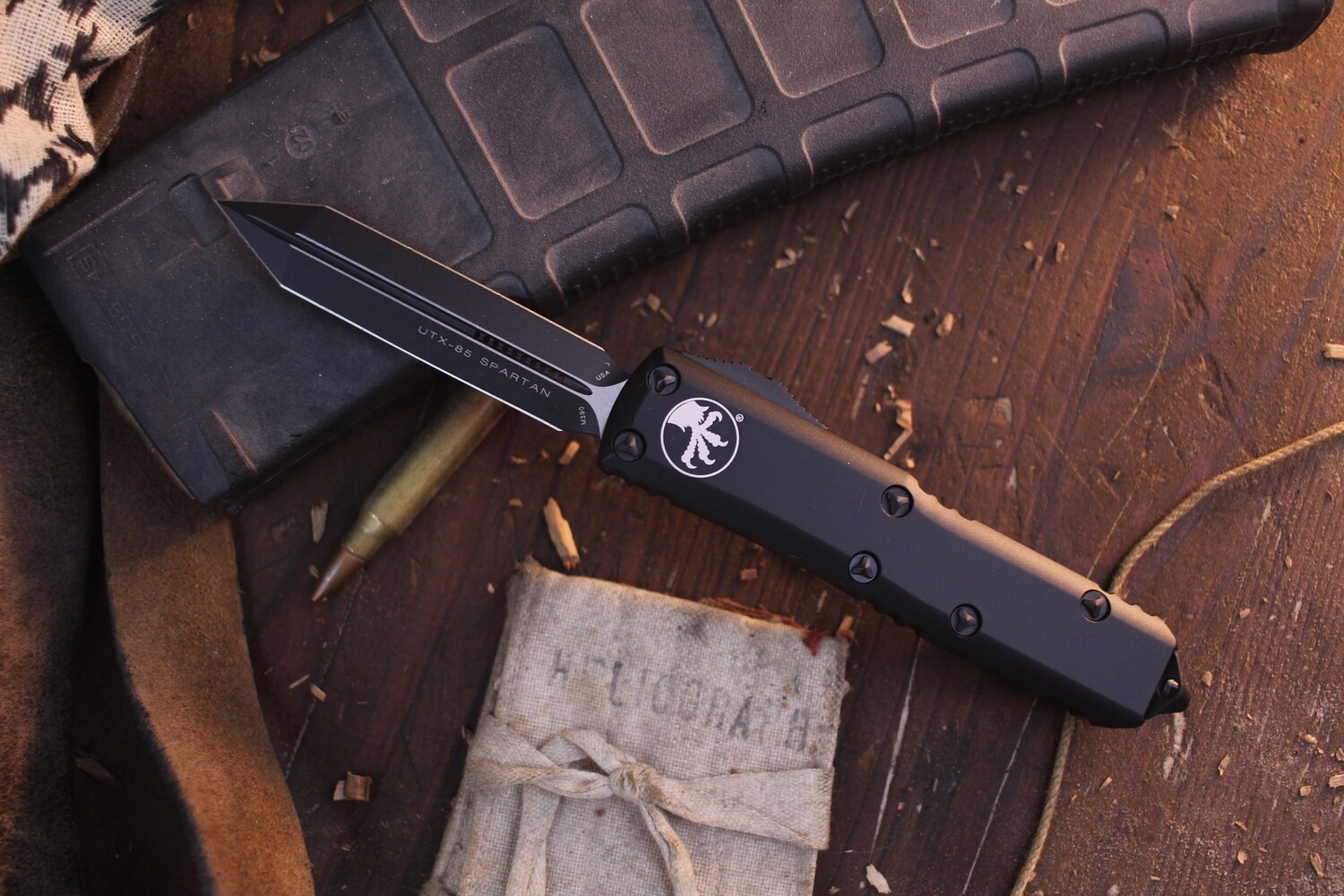 Microtech Spartan UTX-85 3.1" OTF Automatic / Tactical Black Aluminum ...