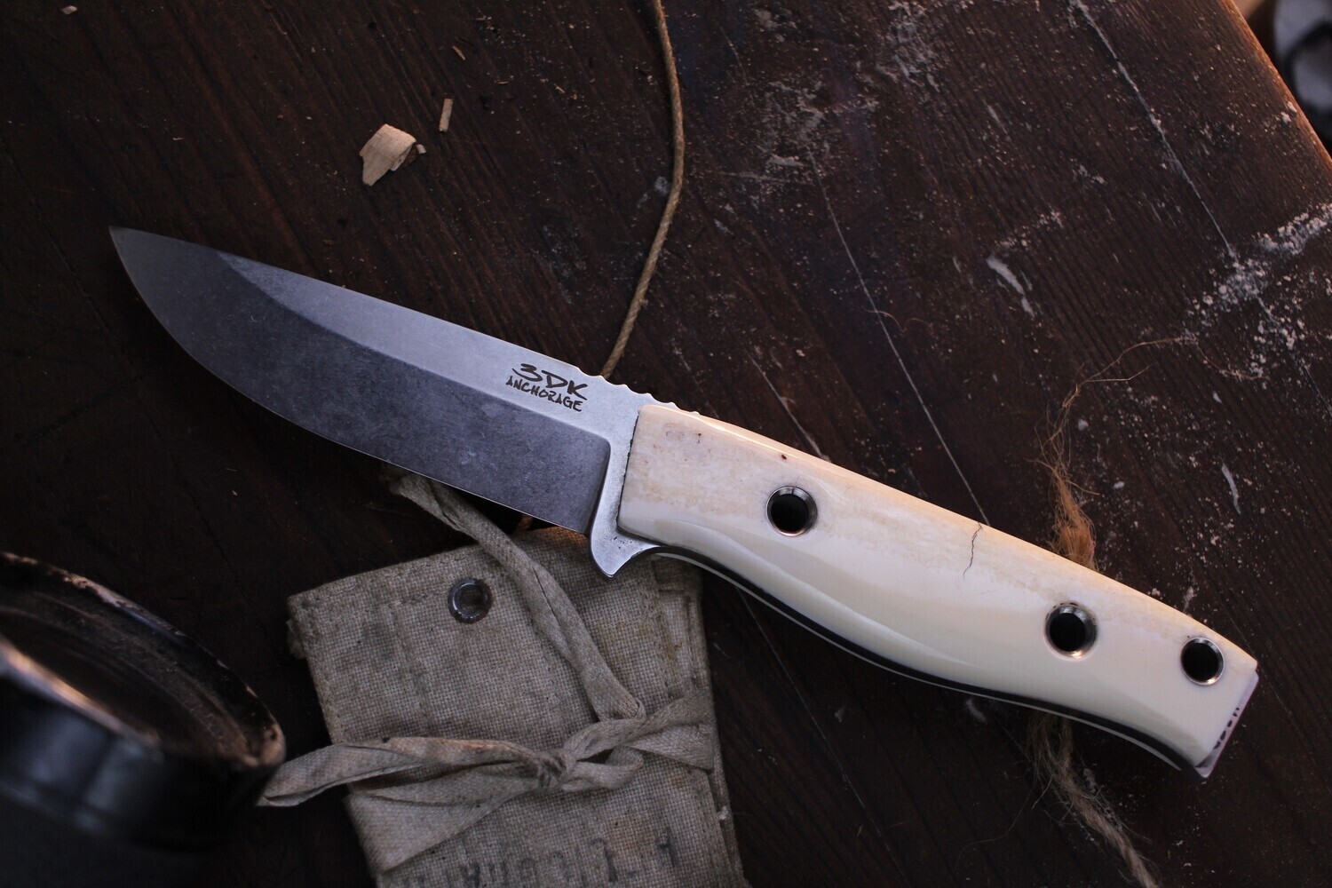 3DK MAK 4" Fixed Drop Point, M390 Blade / Fossilized Walrus Ivory