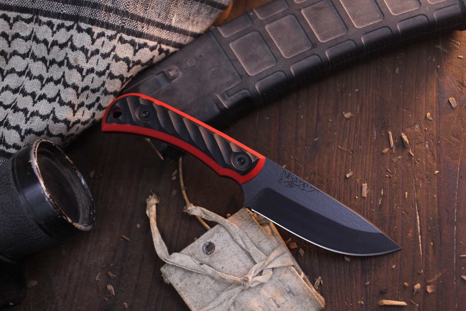 Half Face Blade Cav Jr. 3.5" Fixed Blade / Black & Cherry Red Layered G ...