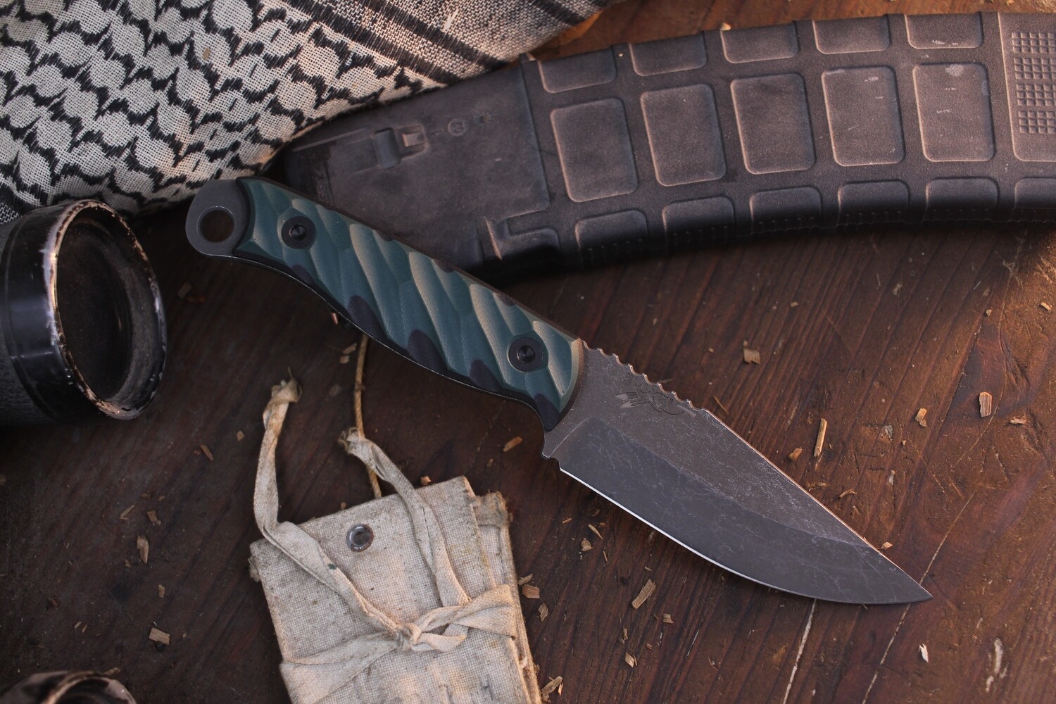 Half Face Blade Crow Jr. 4" Fixed Blade / Forest Green & Black Layered ...