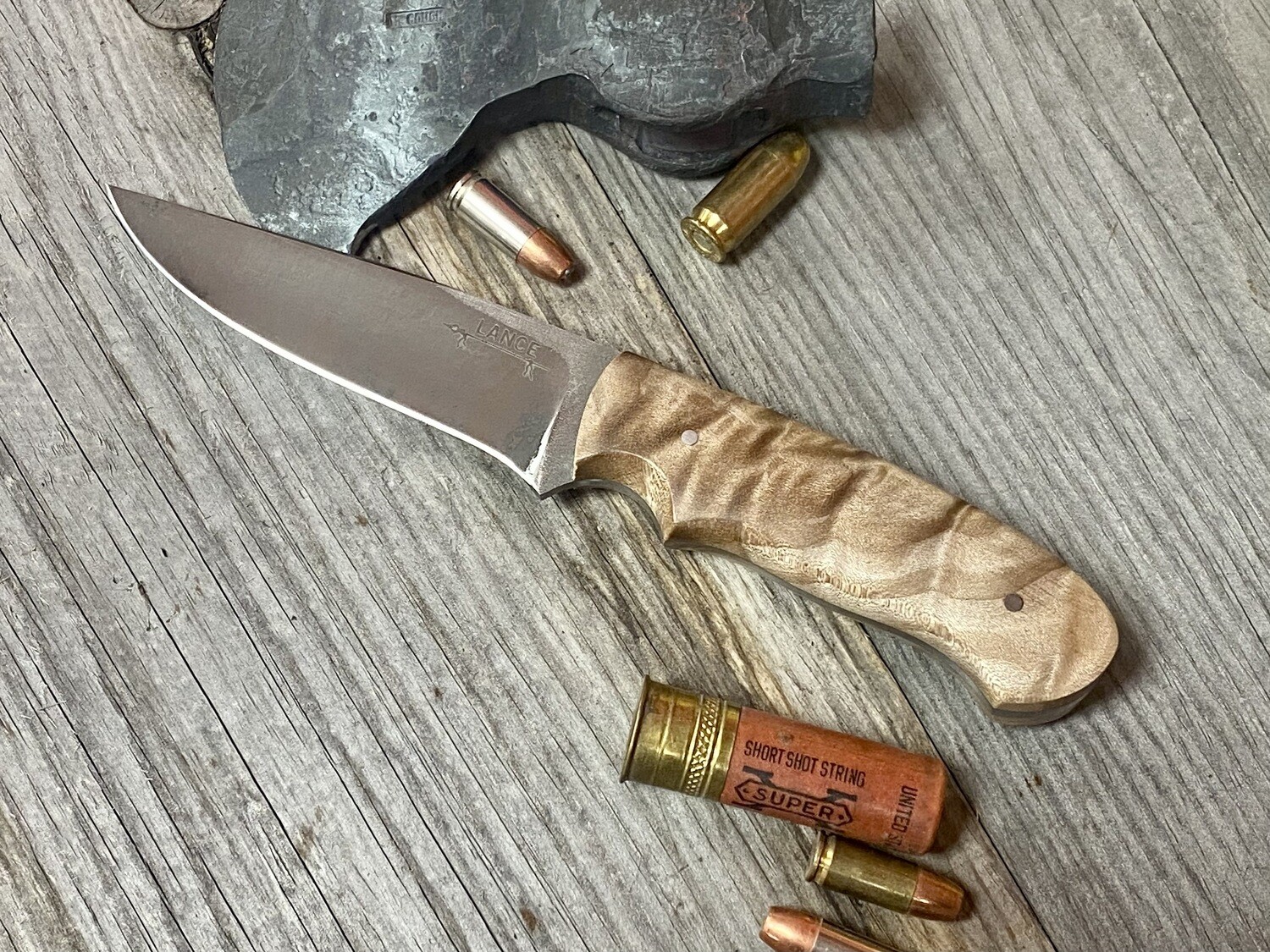 Lance Knives 4.25" Susitna Fixed Blade / Maple w/ Silver Pins / Acid ...