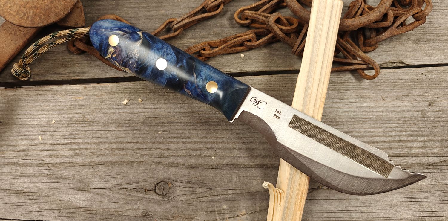 William Collins Master Skinner 5.125" Fixed Blade / Dyed Blue Maple ...