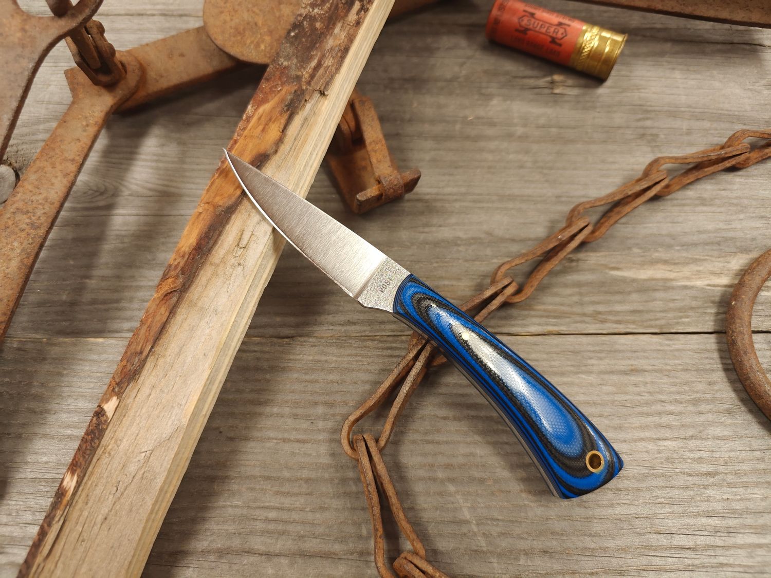 Ron Post Knives Guppie 2.5" Fixed Blade / Black and Blue G10 / Satin ...