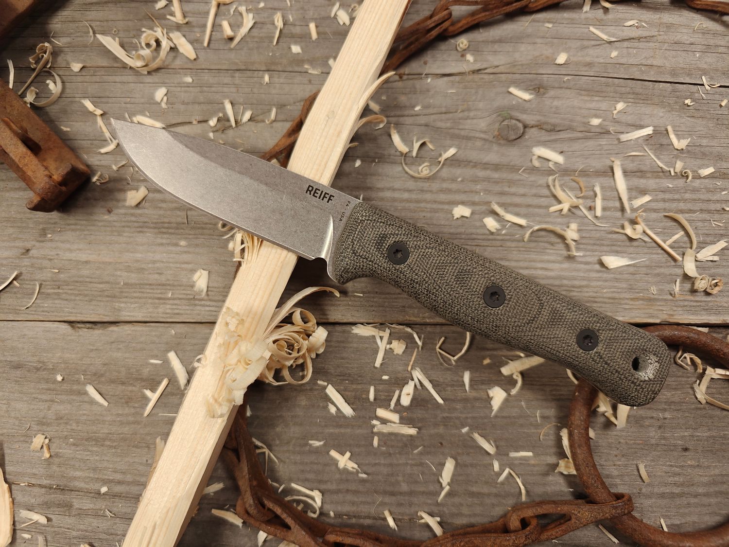 Reiff Knives F4 Bushcraft Survival 4" Fixed Blade / Black Micarta ...