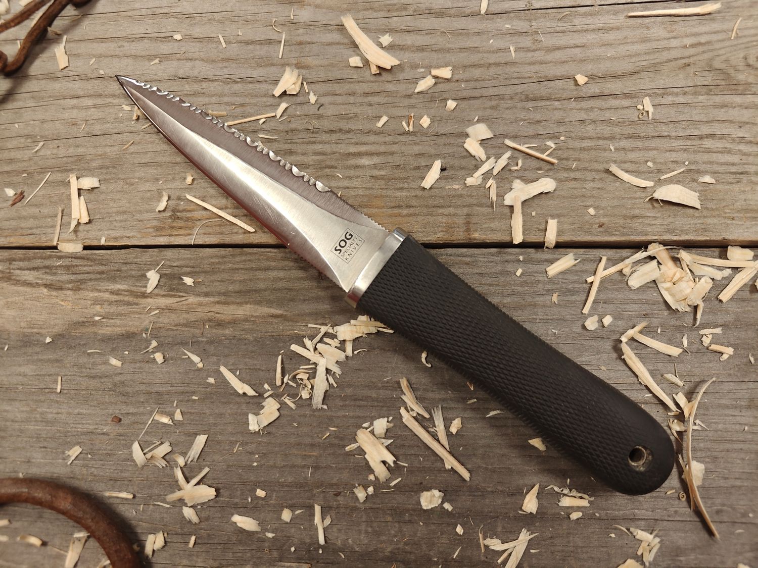 SOG S14 Pentagon Half Serrate 5" Fixed Blade / Black Krayton / Satin 440