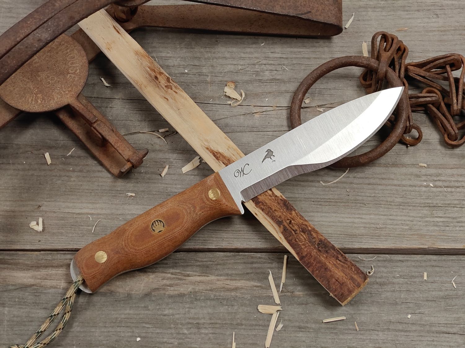 William Collins Black Bird 5.5" Bush Knife / Natural Micarta w/ Bear ...