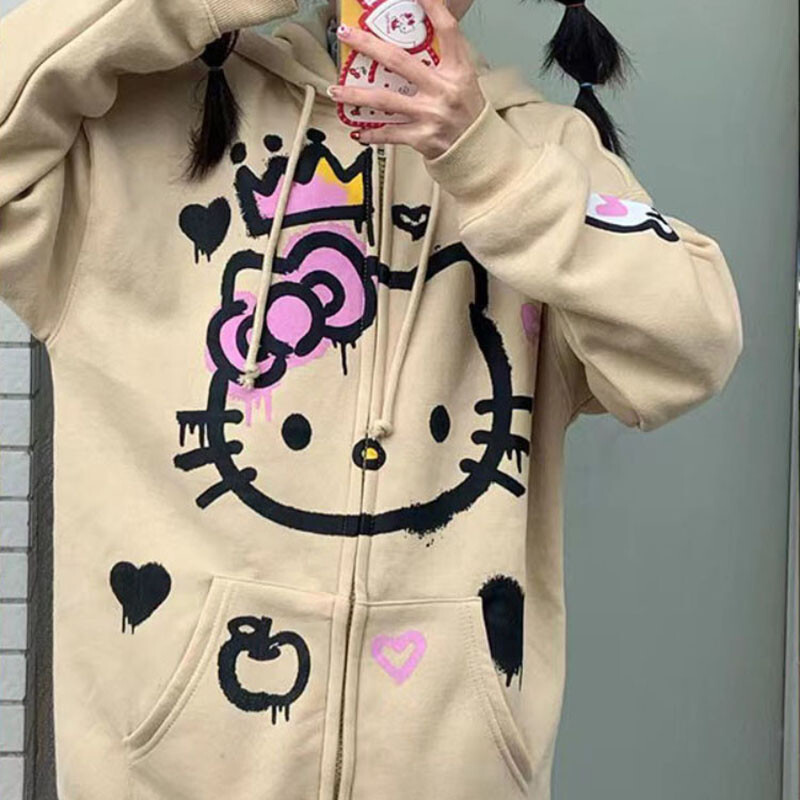 Beige Hello Kitty Zip Up Hoodie